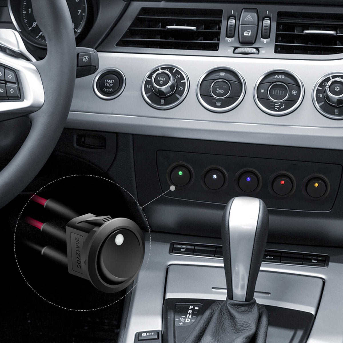 APIELE 8Pcs Rocker Toggle Switch DC 12V 20A ON-Off With Dot Light SPST ...